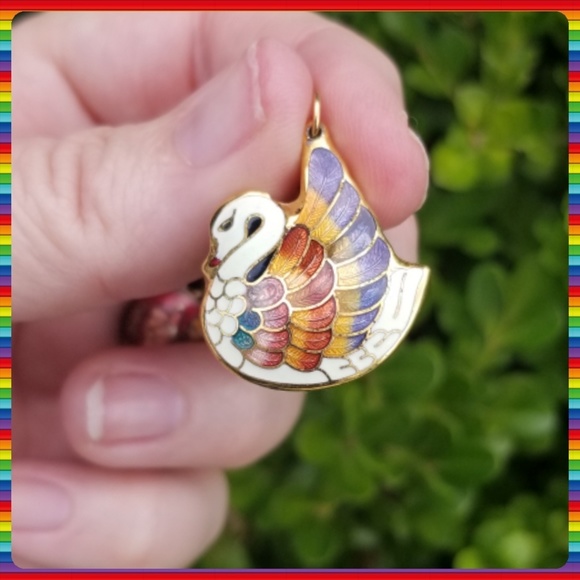 Jewelry | Cloisonne Swan Pendant Colorful Rainbow Colors | Poshmark